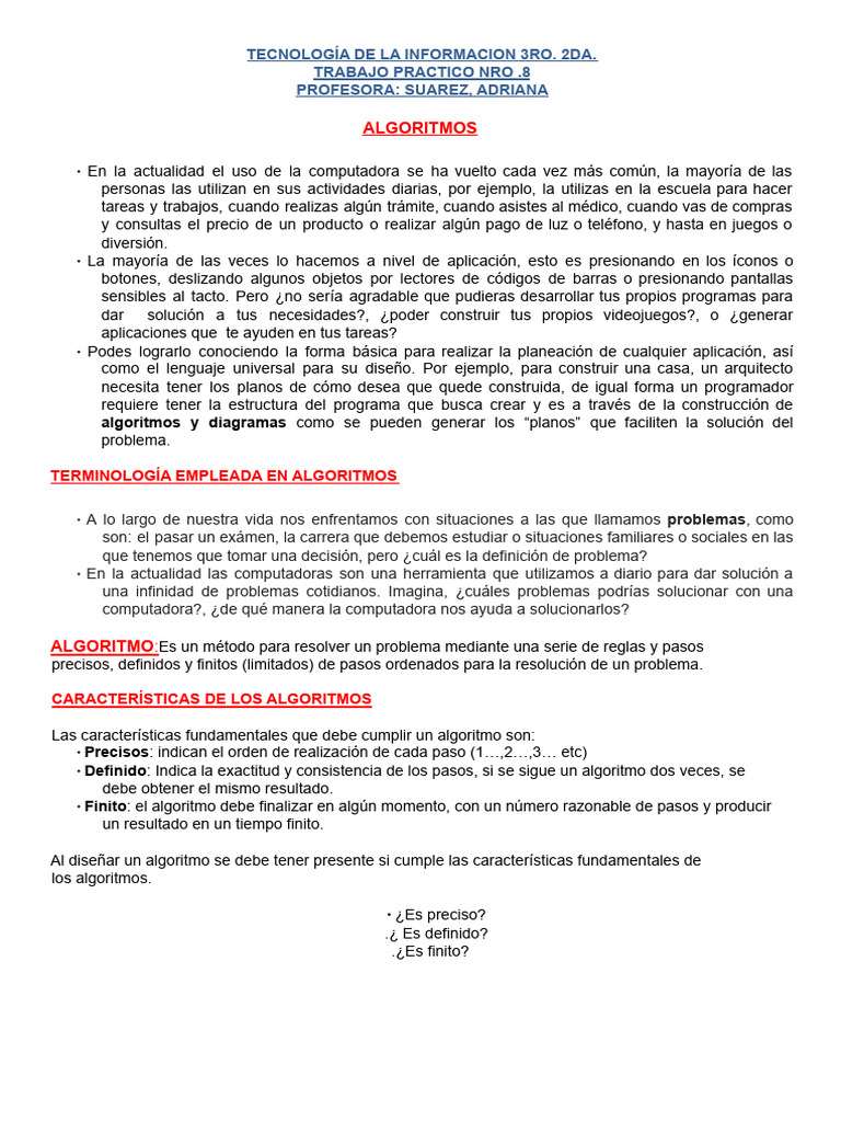 tp 8 3ro 2da algoritmos | PDF | Algoritmos | Programación de computadoras