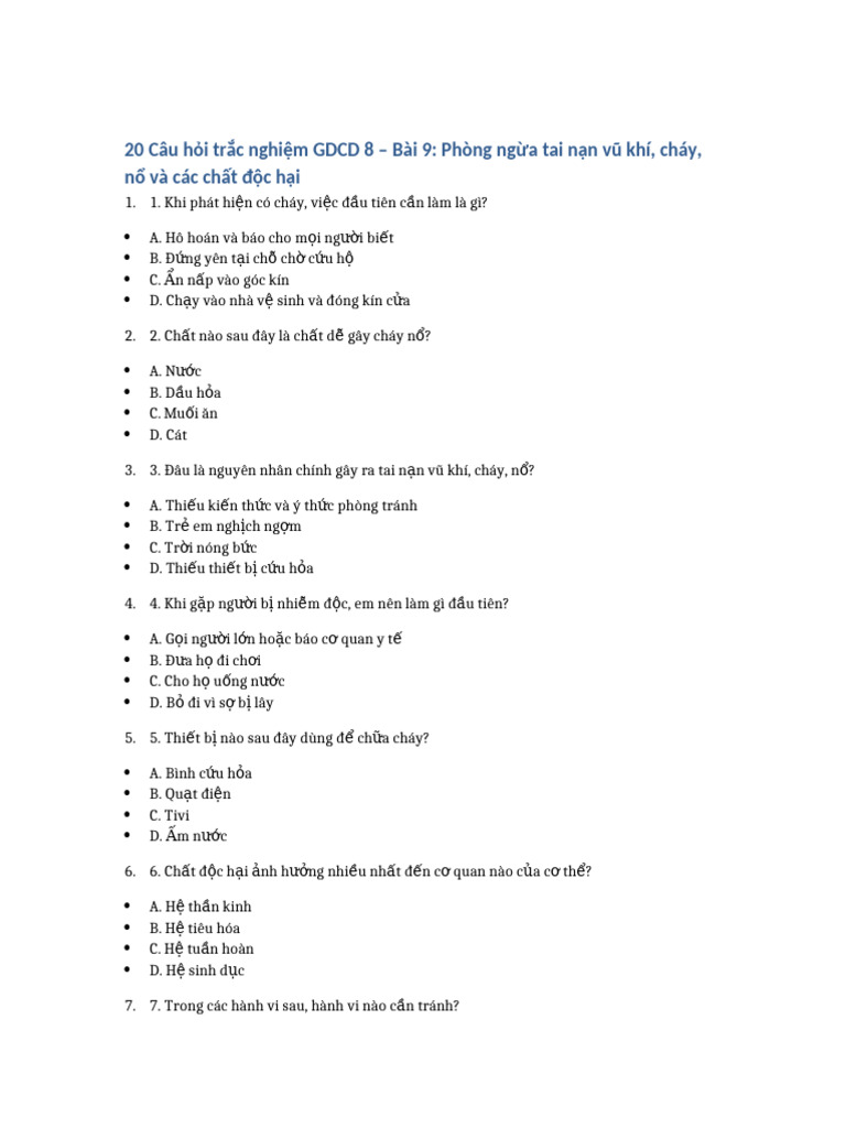 CauHoi_TracNghiem_GDCD8_Bai9_DapAn | PDF