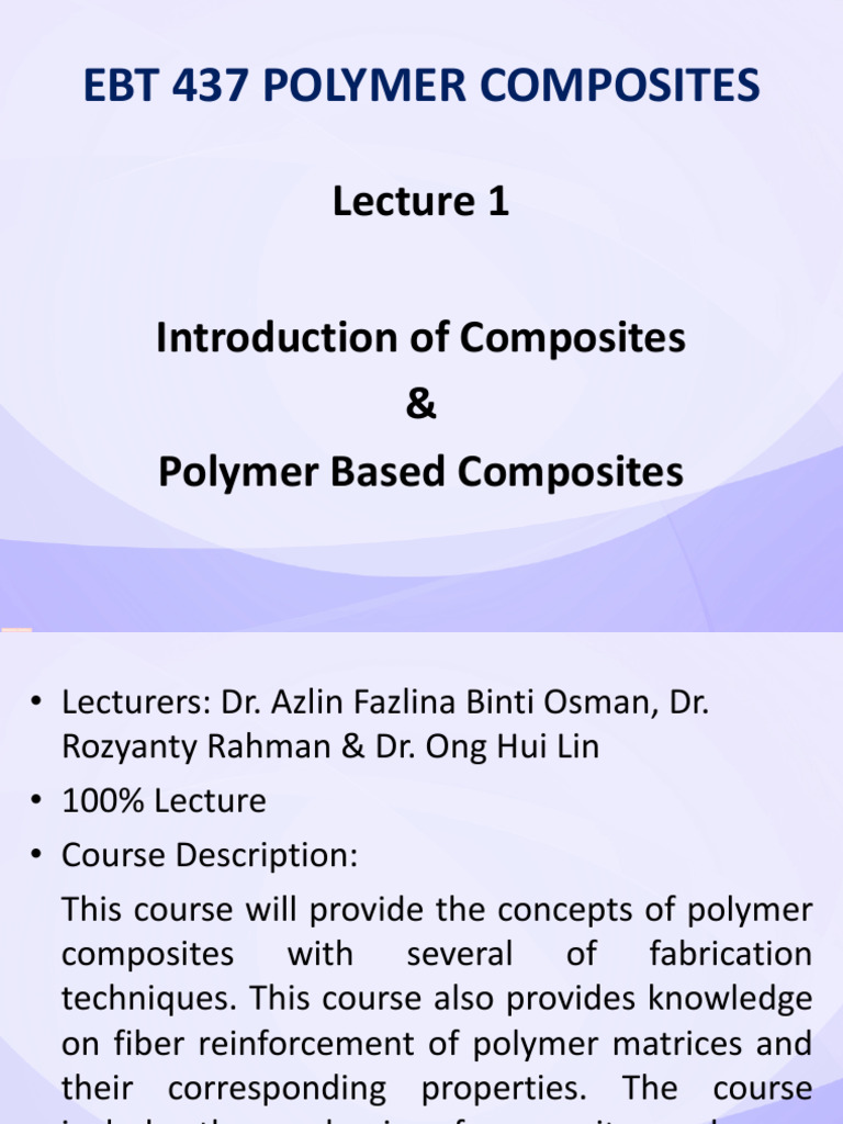 EBT 437 Lecture 1 | PDF | Composite Material | Metals