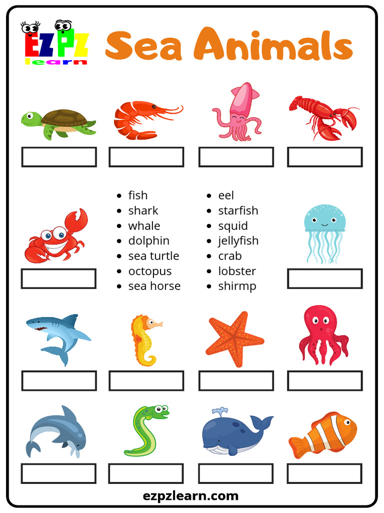 Sea Animals Words Match 1 | PDF