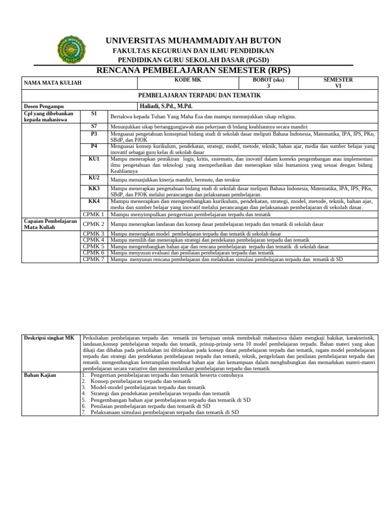 RPS Universitas Muhammadiyah Buton | PDF