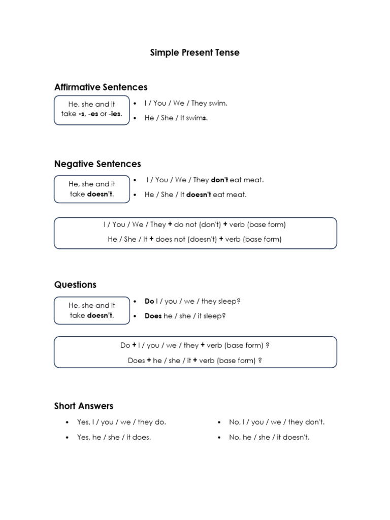Simple Present Summary | PDF