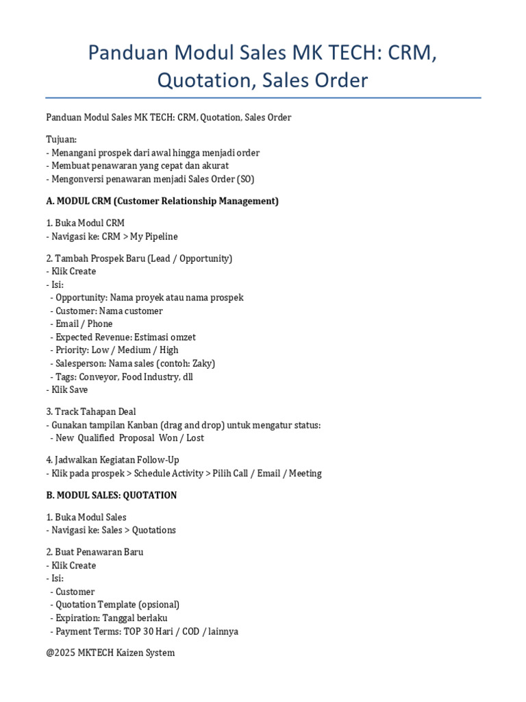 DeepGuide Modul Sales CRM Quotation SO | PDF