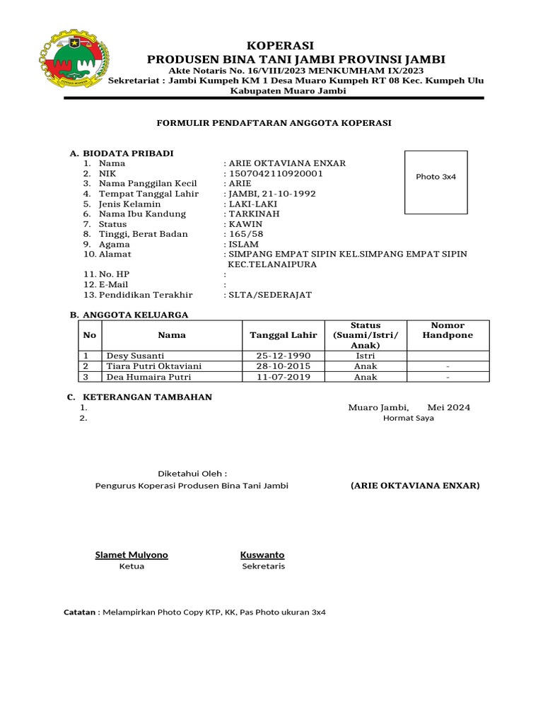 SURAT DAFTAR KOPERASI ok | PDF