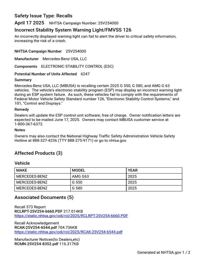 NHTSA Safety Issues-3 | PDF
