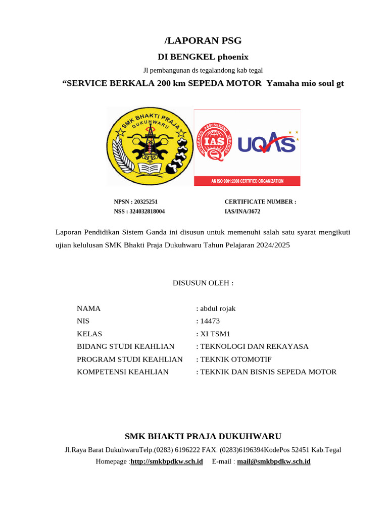 Contoh Laporan PSG | PDF