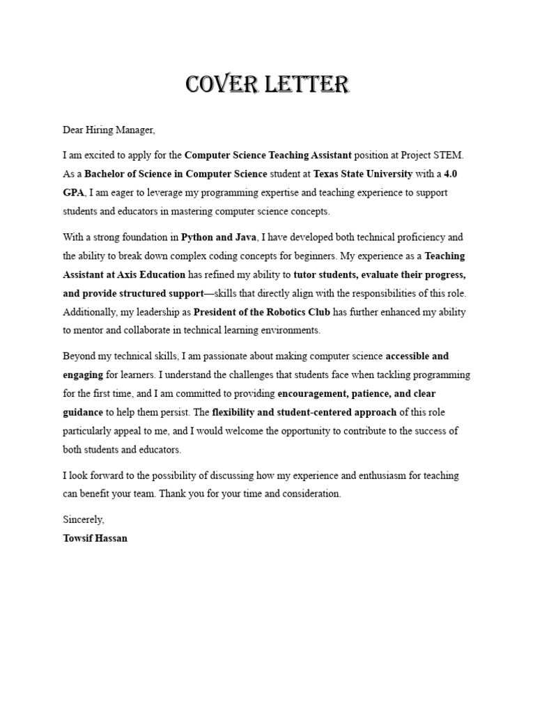 CoverLetter TA | PDF