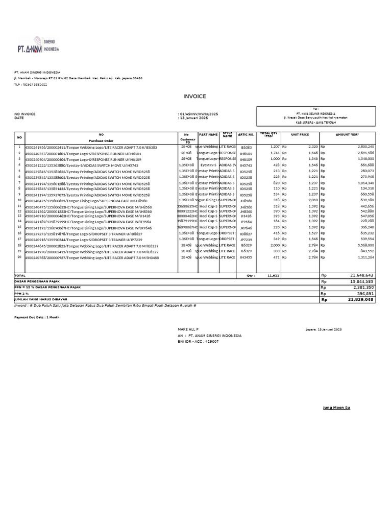 INV JAN HWI 1 - FP (1) | PDF | Indonesian Rupiah | Economies