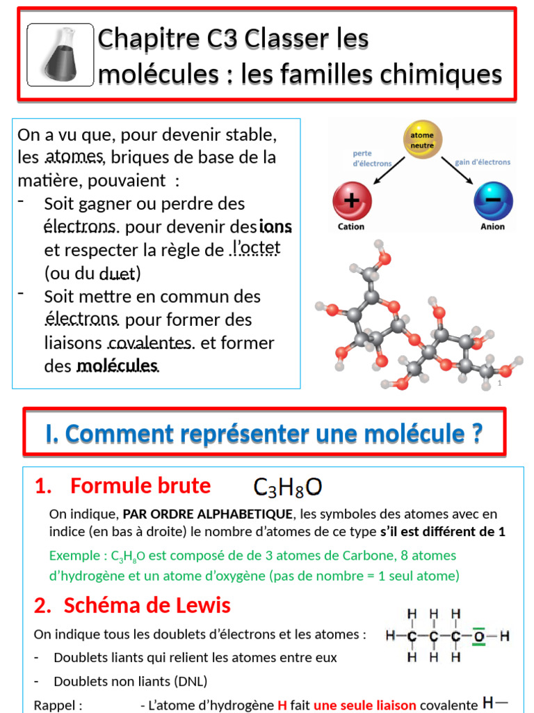 Chap C3 Familles de Molécules Et Nomenclature | PDF | Liaison chimique ...