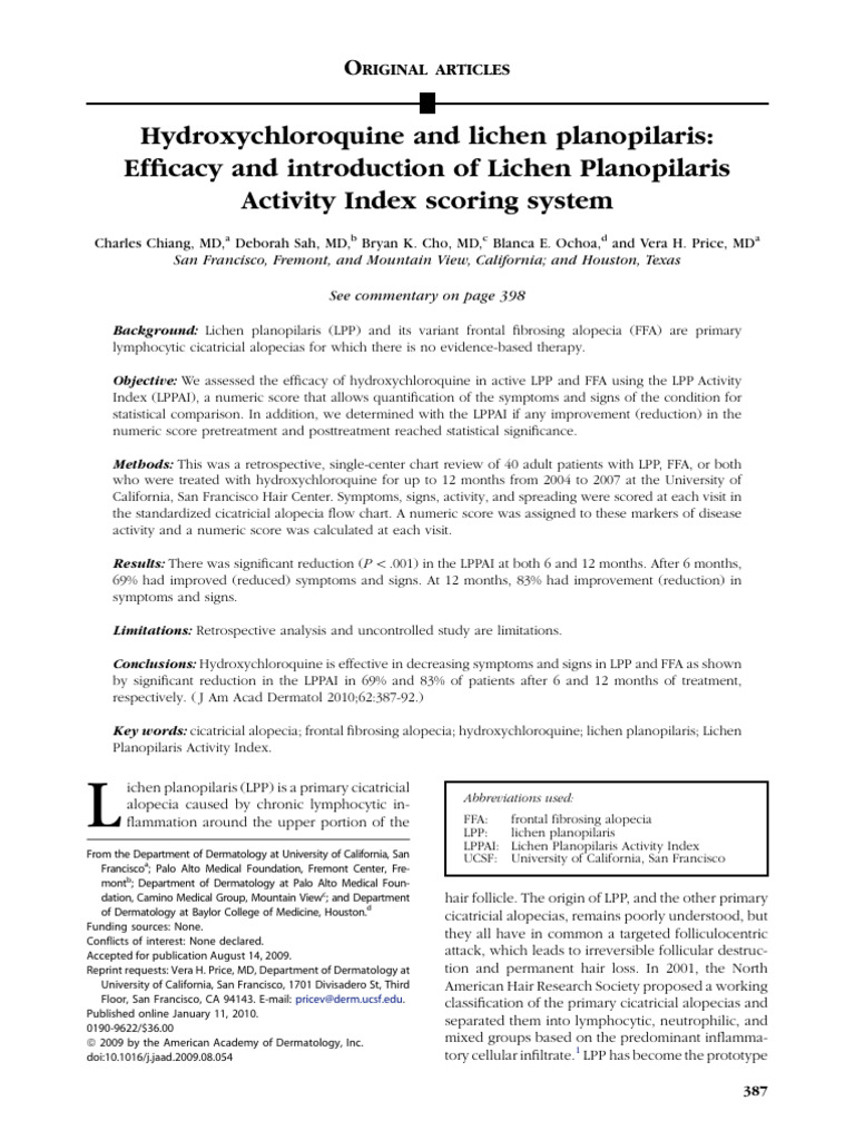 chiang2010 Hydroxychloroquine and lichen planopilaris- Efficacy and introduction of Lichen ...