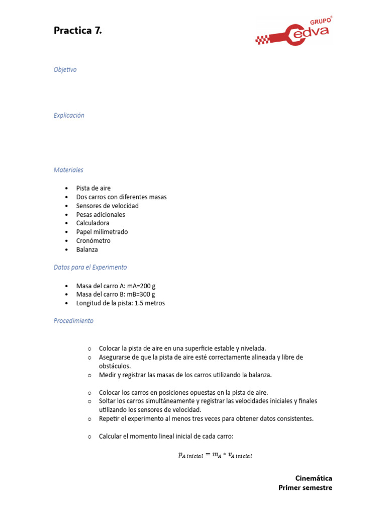 Practica 7. Cinemática | PDF | Experimentar | Cinemática