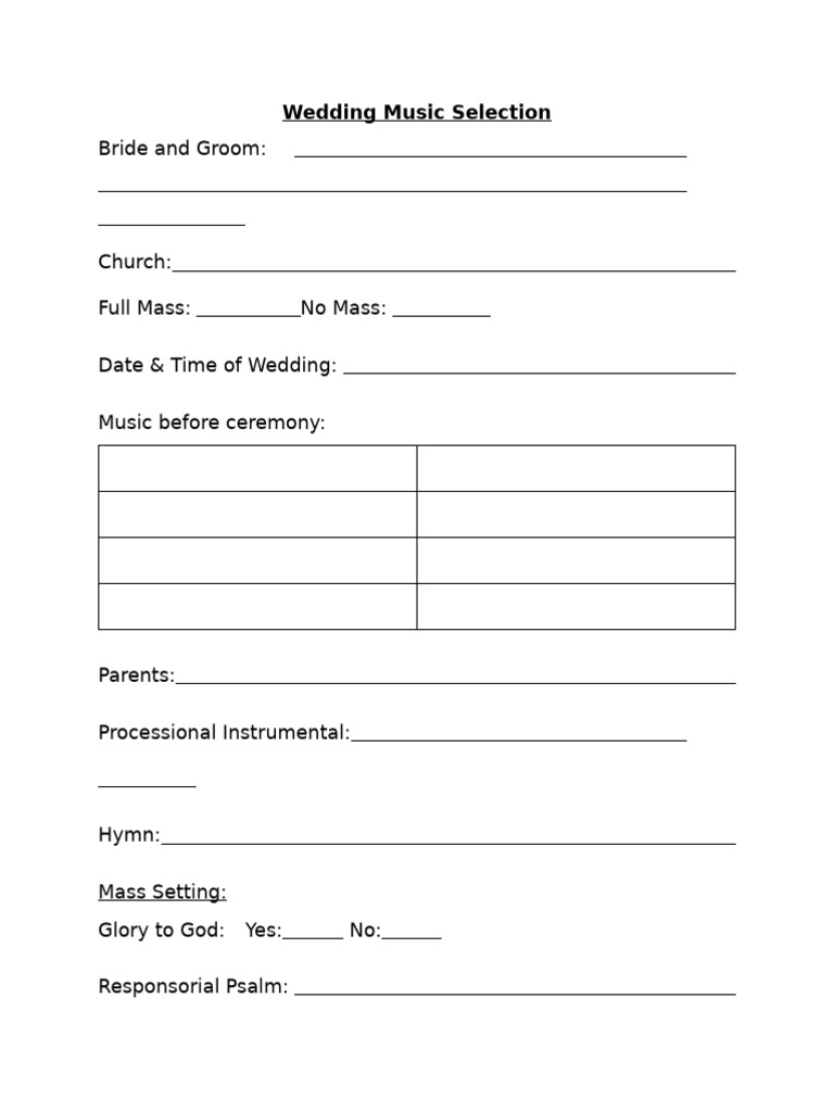Wedding Day Music Selection Form | PDF