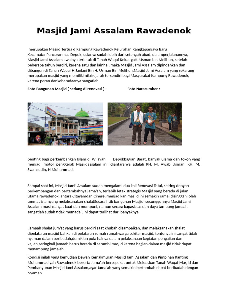 Masjid Jami Assalam Rawadenok | PDF