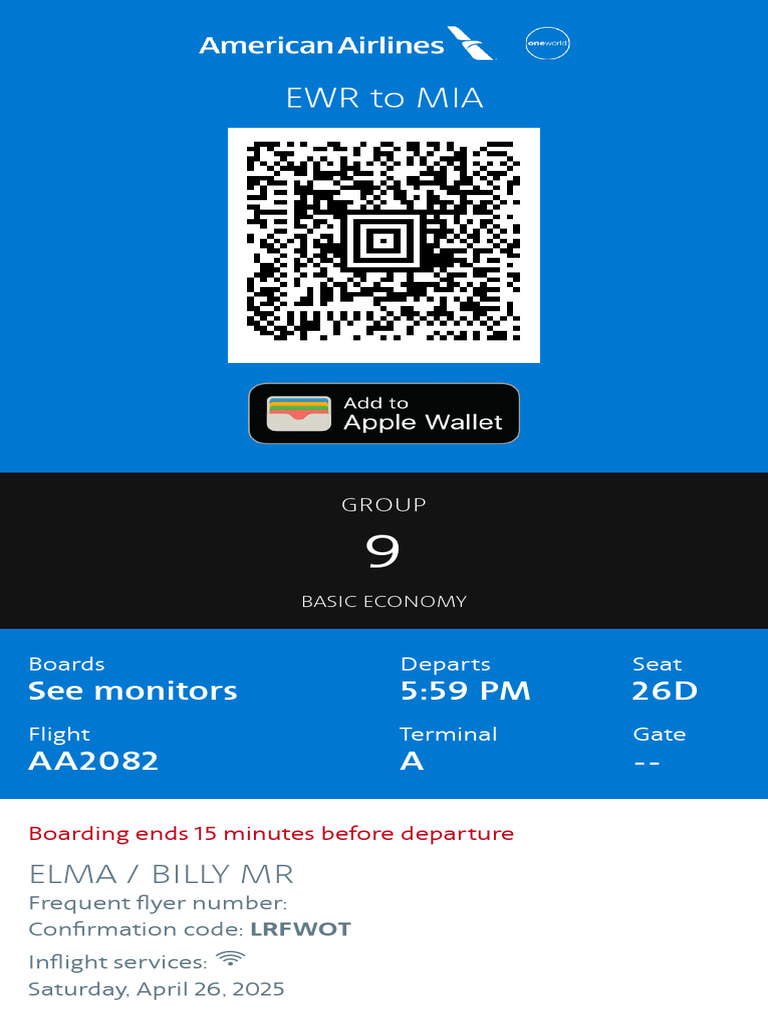 Mobile Boarding Pass - American Airlines | PDF