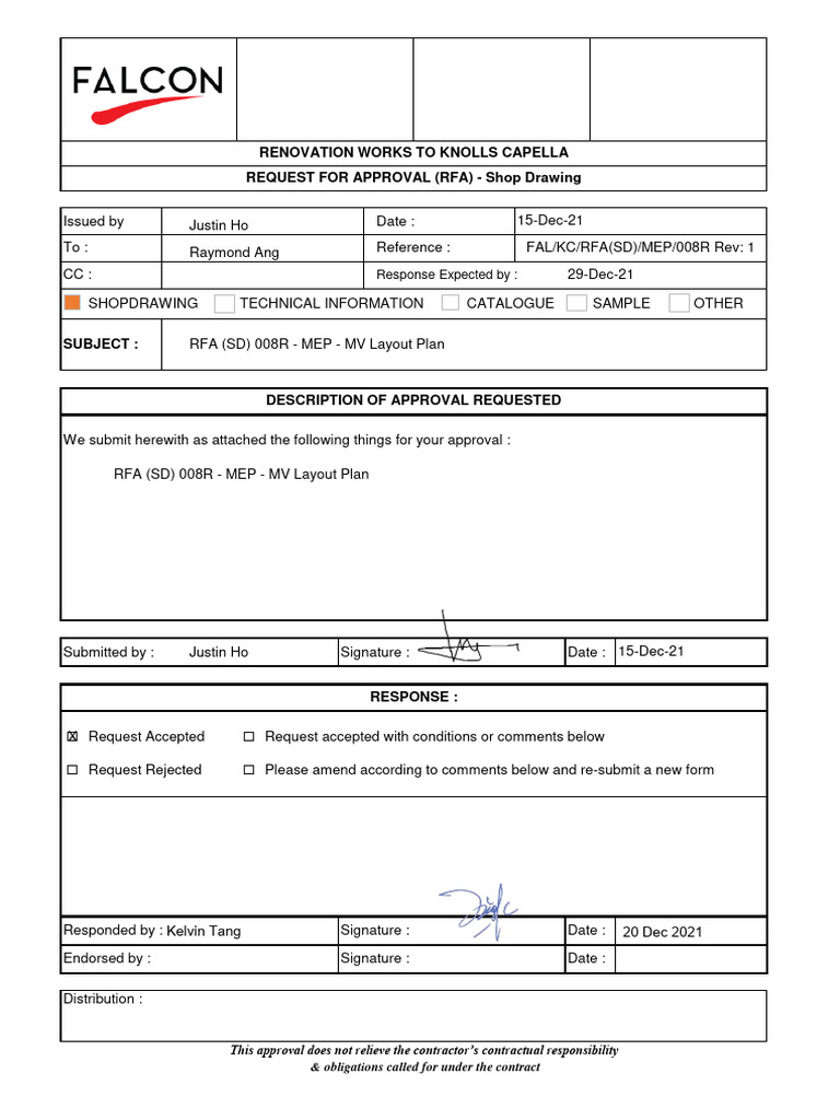 MEP MV Layout Plan Approval Request | PDF