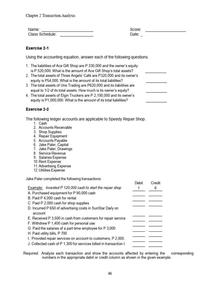 Basic Accounting 2024 - Chapter 2 Exercises and Problems | PDF | Debits And Credits | Equity ...