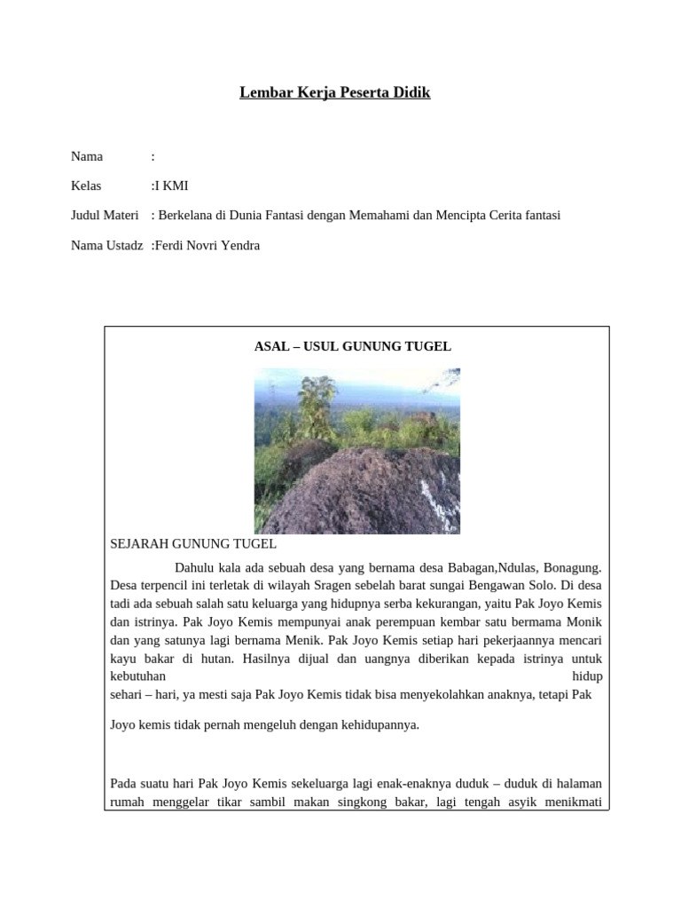 Asal Usul Gunung Tugel dalam Cerita Fantasi | PDF