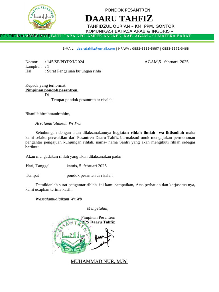 Surat Rihlah Kelas 6 Kmi | PDF