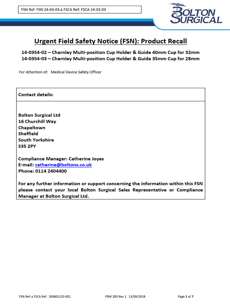 Bolton Surgical FSN 24-03-03 | PDF