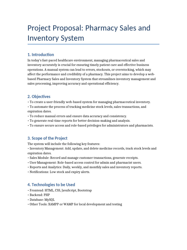Pharmacy Project Proposal Part1 | PDF