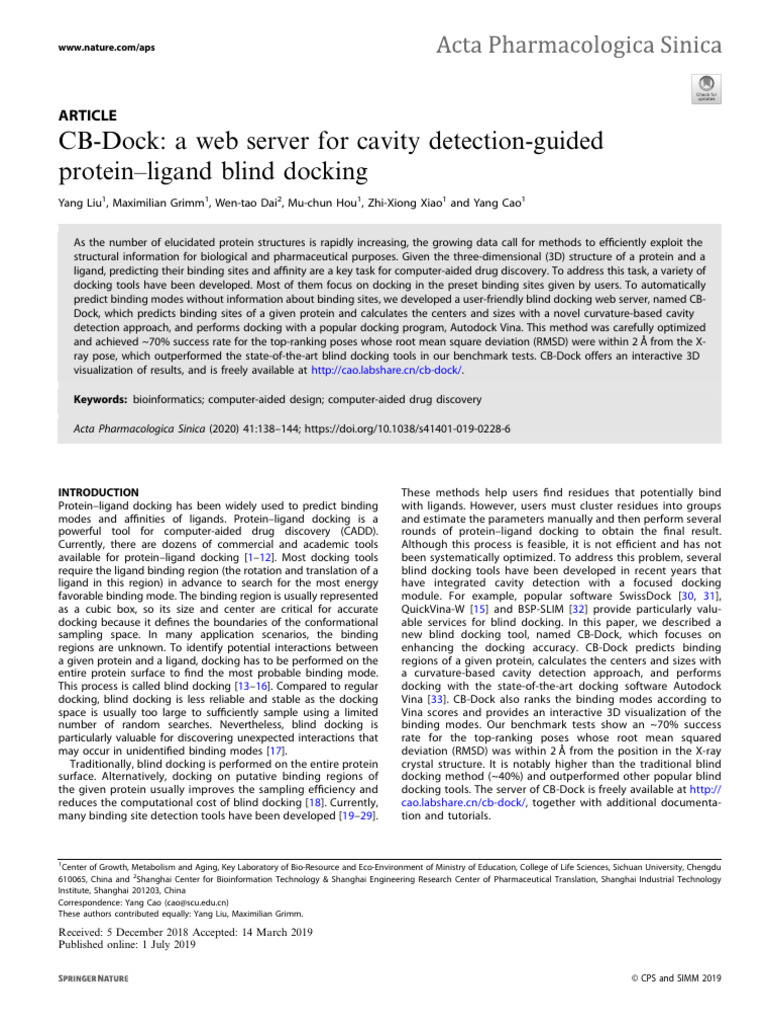 R-工具-2018-CB-Dock a web server for cavity detection-guided | PDF ...