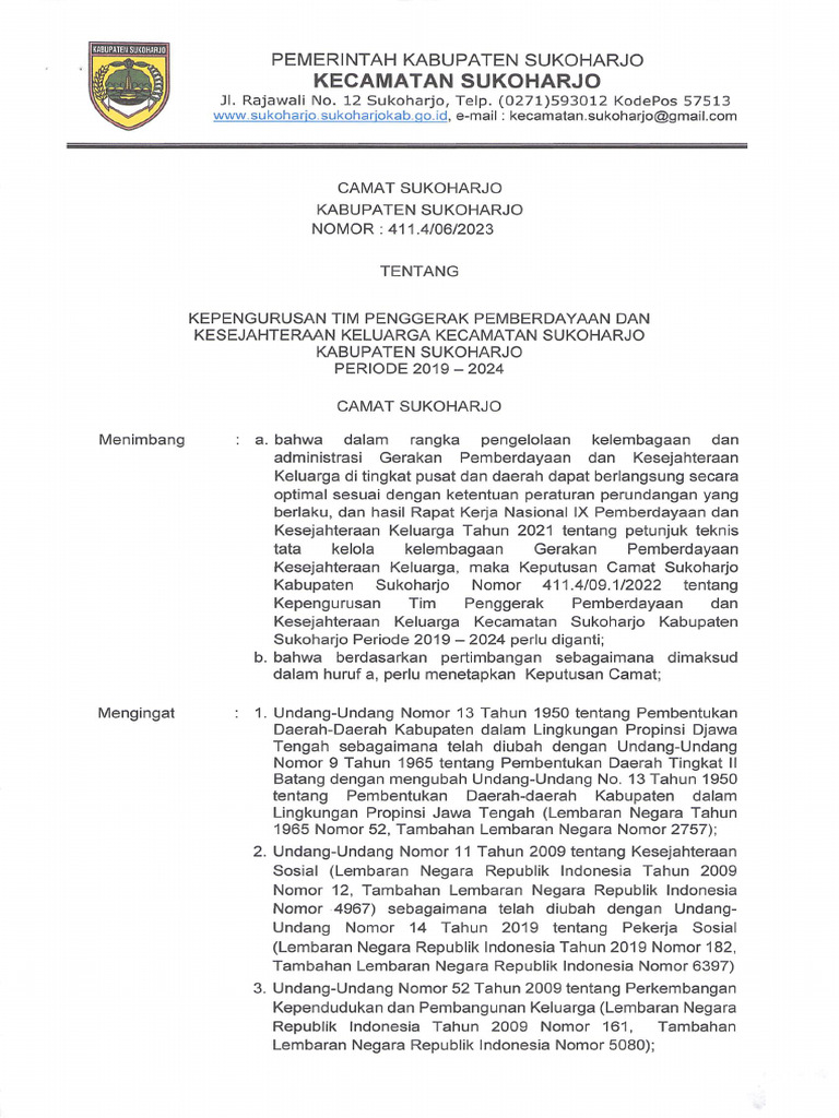 Contoh SK Tim PKK Desa | PDF