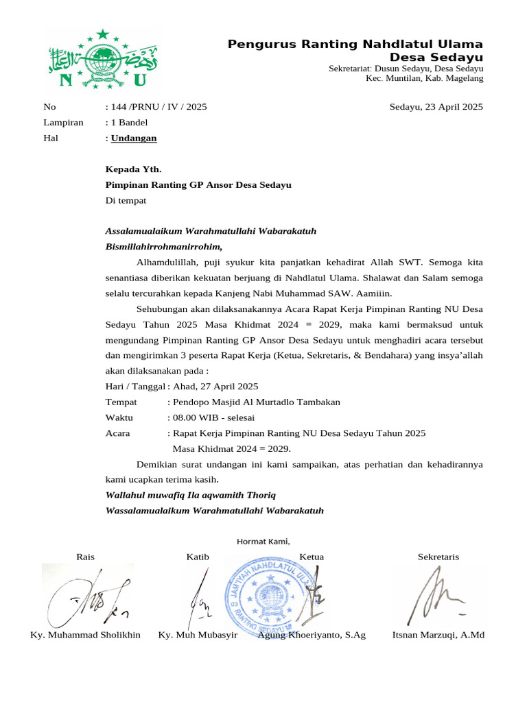 144. Undangan Raker GP Ansor Sedayu | PDF