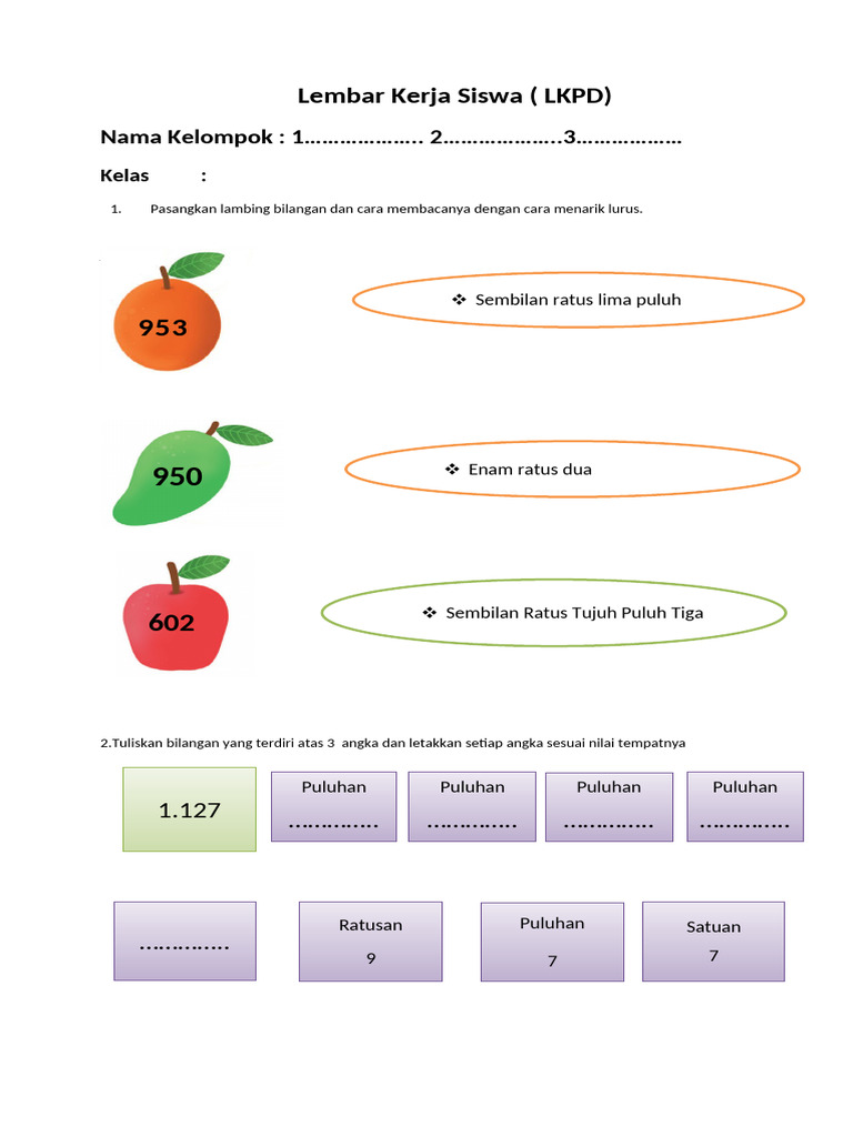 LKPD Bilangan untuk Kelas 1 SD | PDF