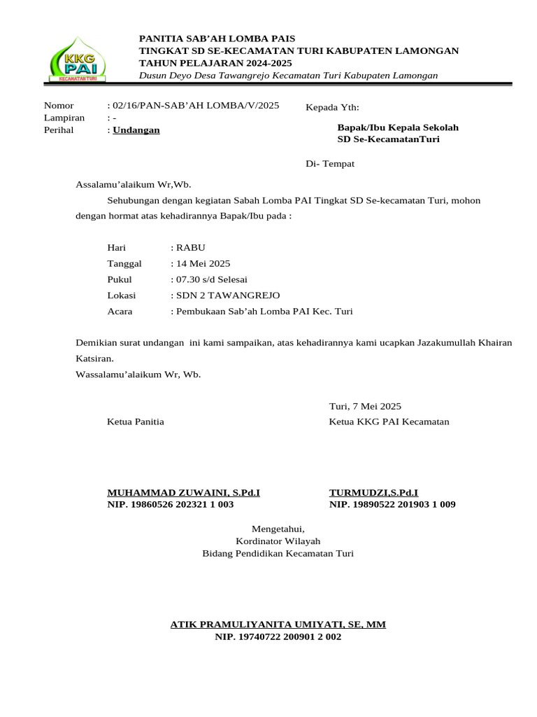 Undangan Lomba PAI SD Turi 2025 | PDF
