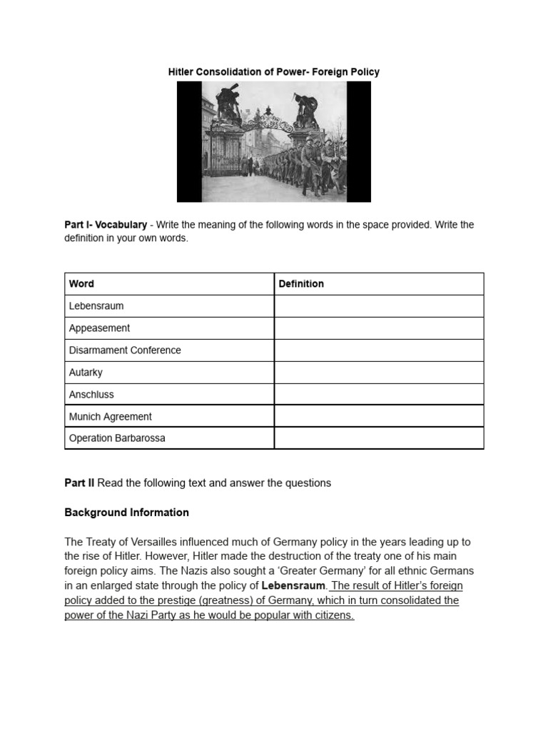 Hitler Consolidation of Power - Foreign Policy | PDF | Nazi Germany ...