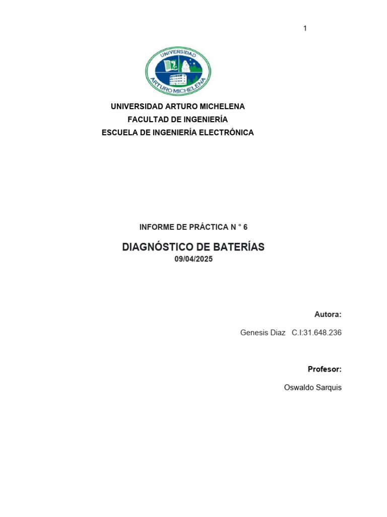Practica N6 (Diagnóstico de Baterías .) | PDF | Electrodo | Batería de iones de litio
