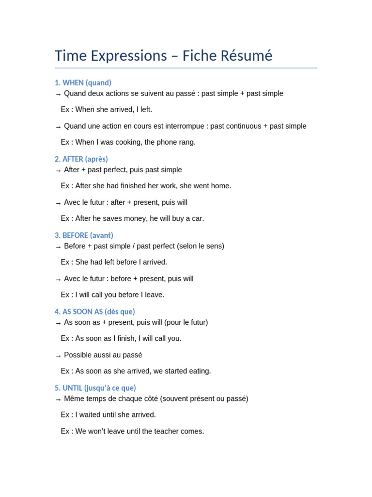 Fiche Time Expressions | PDF