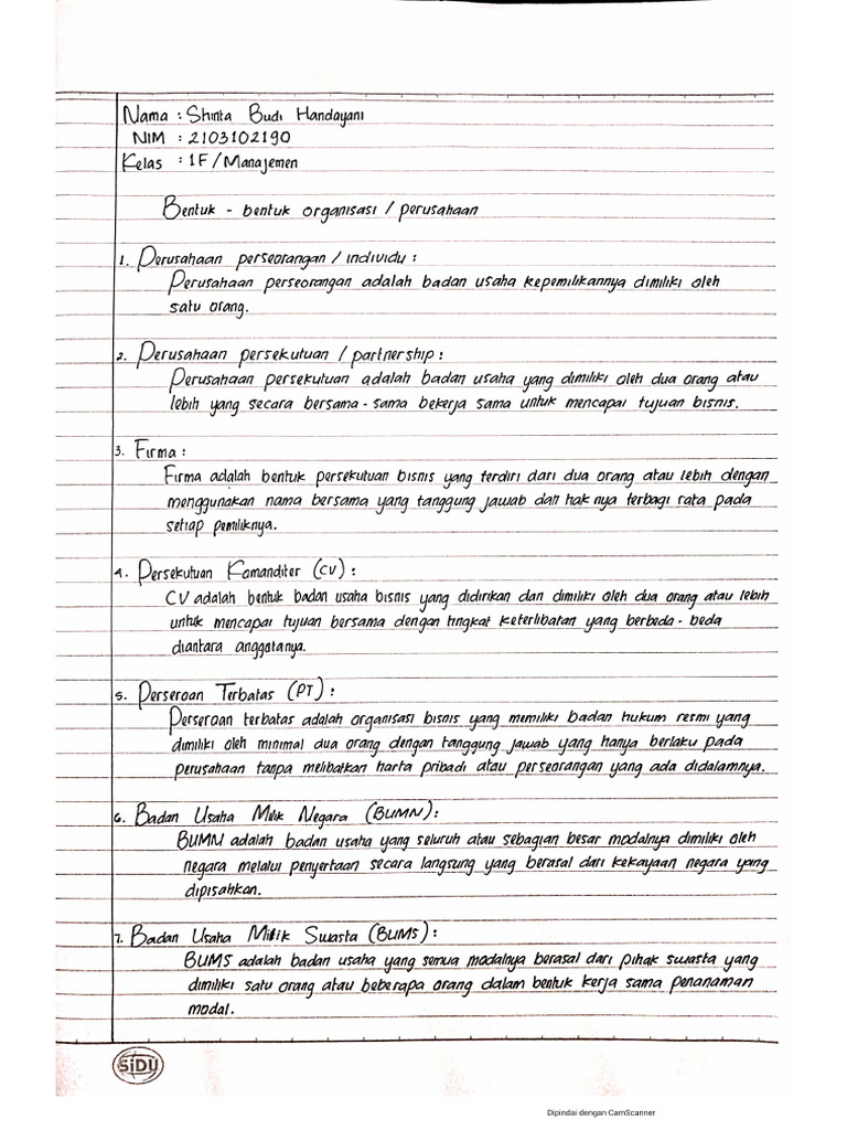 Shinta Budi Handayani - 1F Manajemen | PDF