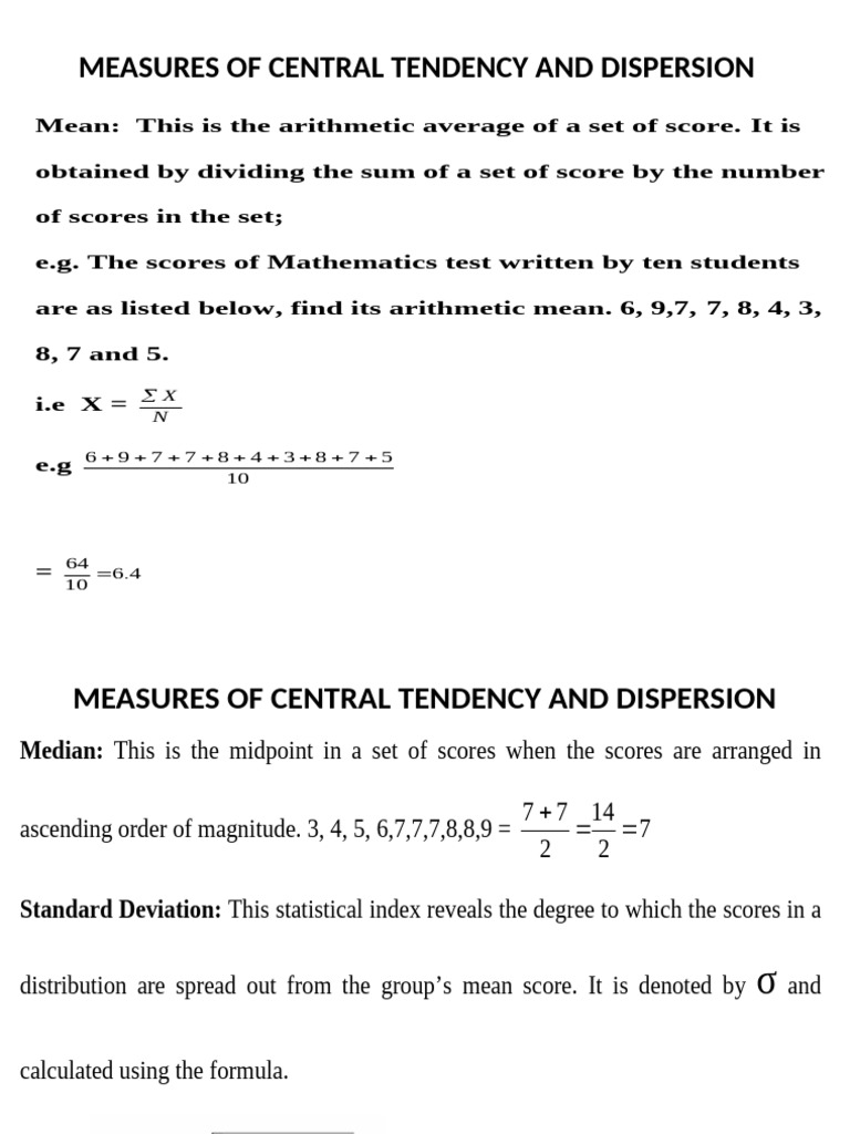 EFC303 Measures of Central Tendency and Dispersion | PDF | Standard ...