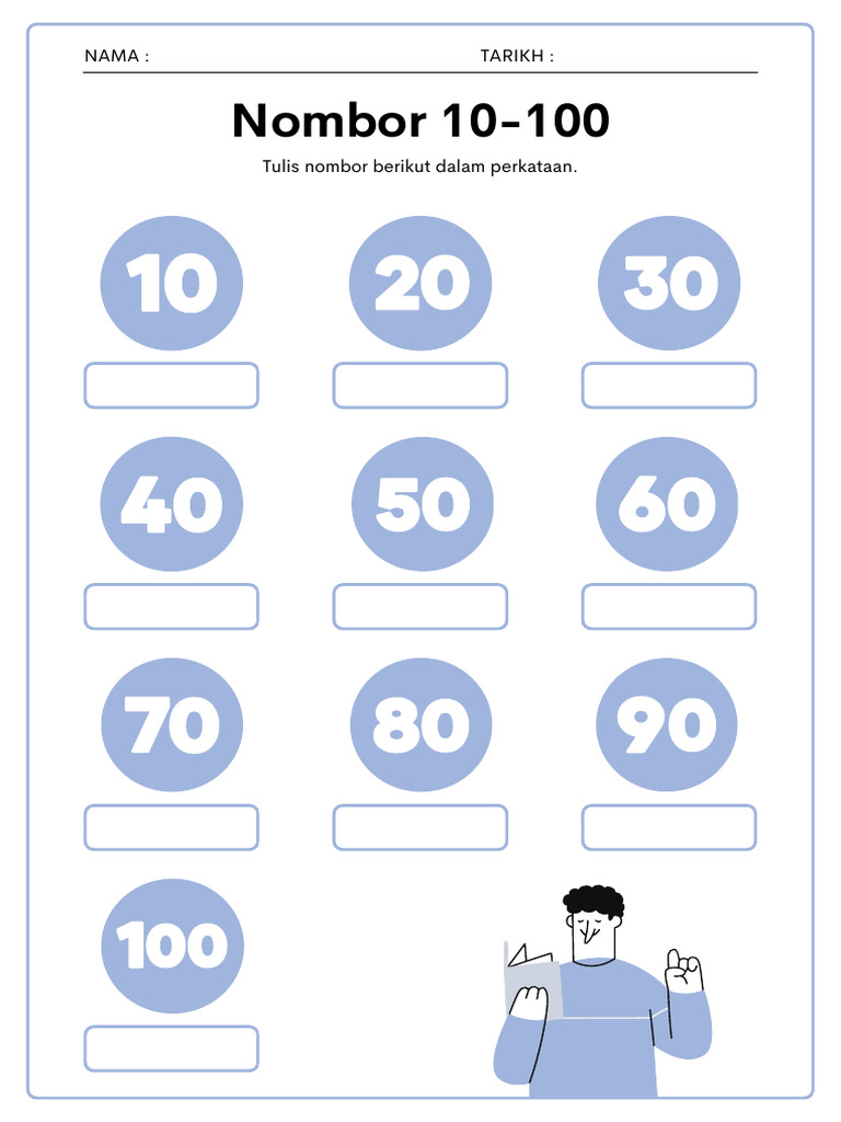 Numbers 10-100 Worksheet in Light Blue and Greyscale Simple Style | PDF