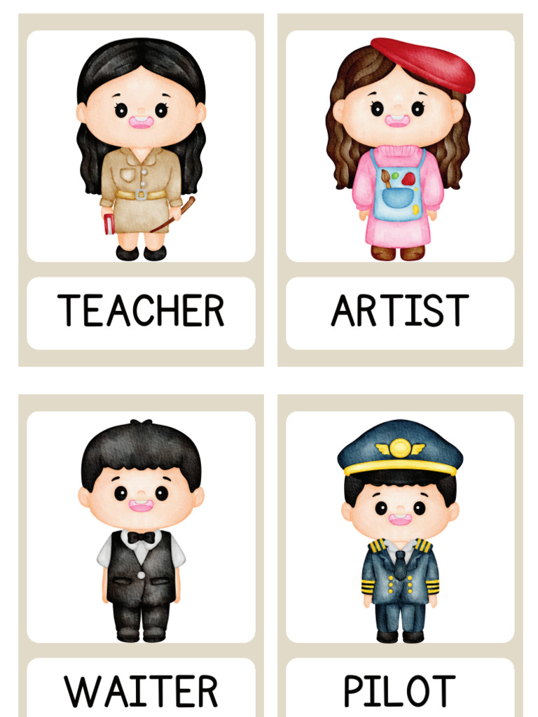 Jobs and Occupations Flashcards in Multicolor Watercolor Style | PDF