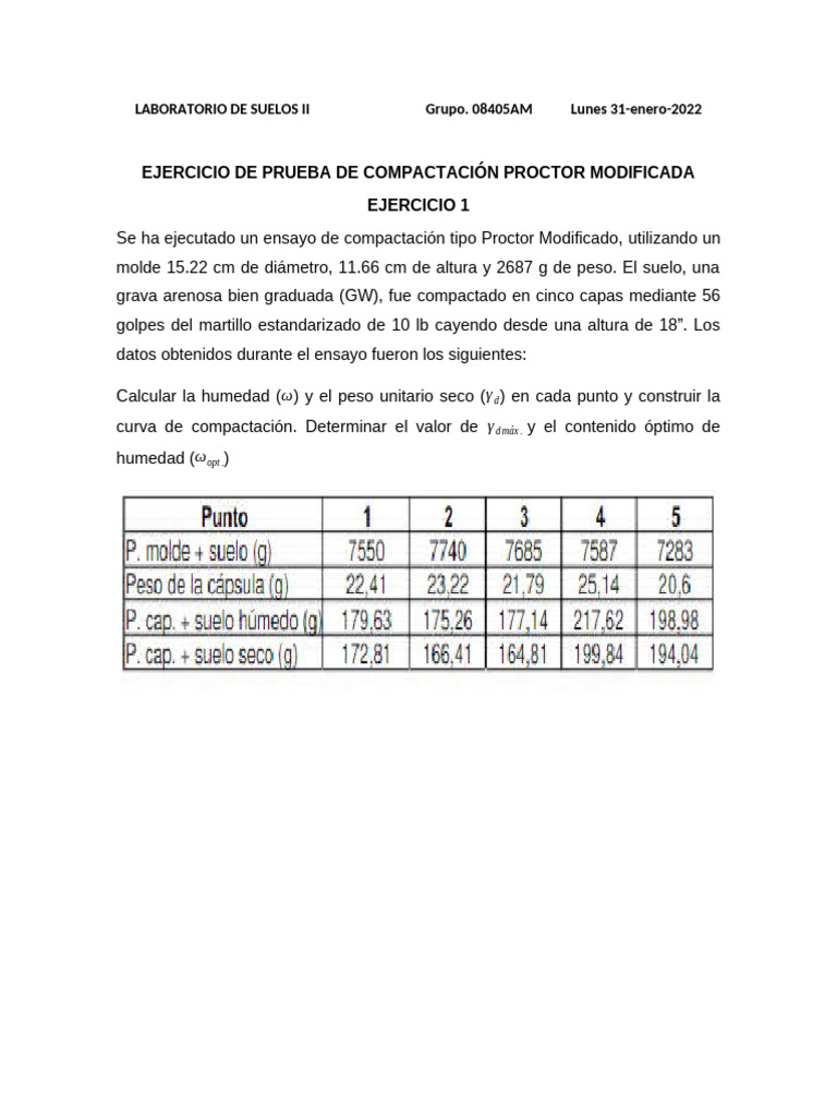Ejercicio de PVSM Proctor Modificada | PDF