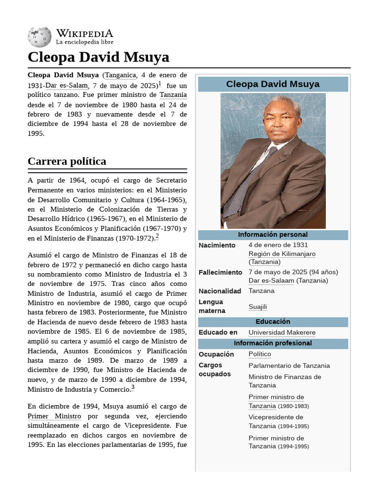 Cleopa David Msuya | PDF | Tanzania | Gobierno