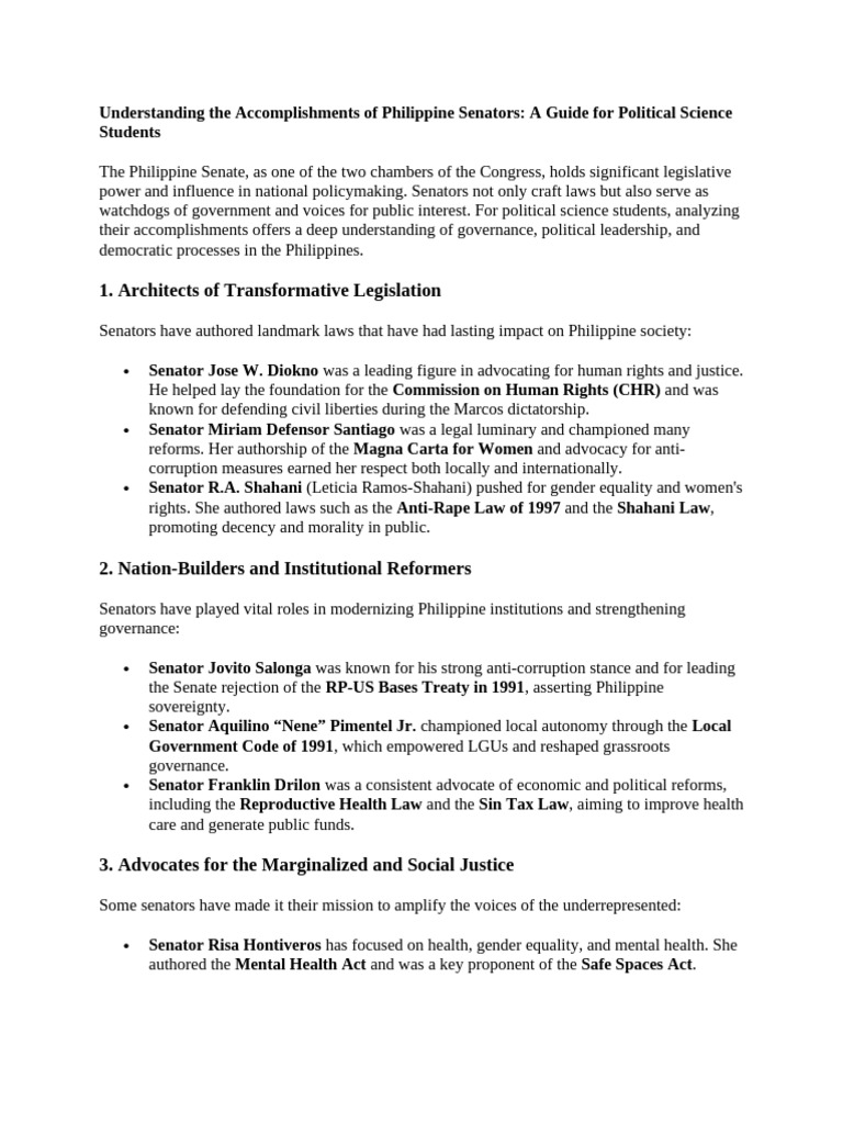 Understanding The Accomplishments of Philippine Senators | PDF