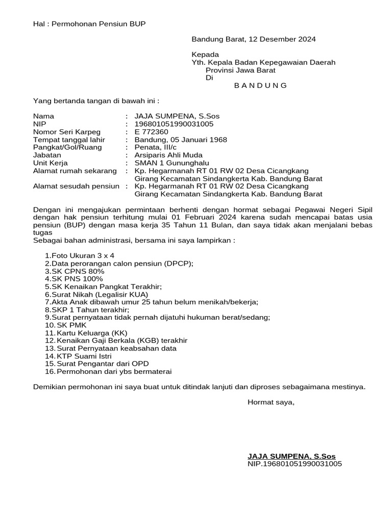 Permohonan Pensiun | PDF