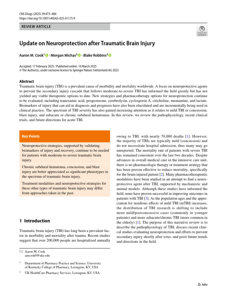 Update On Neuroprotection After Traumatic Brain Injury | PDF ...