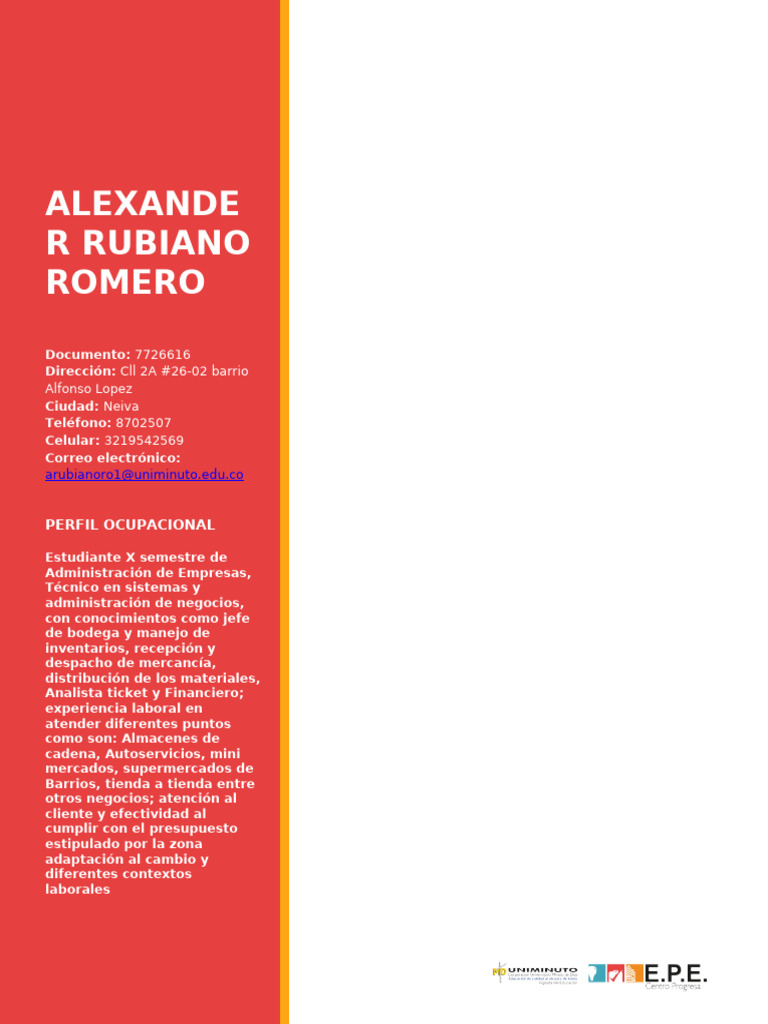 Formato Hoja de Vida - Alexander Rubiano 505270 | PDF | Supermercado