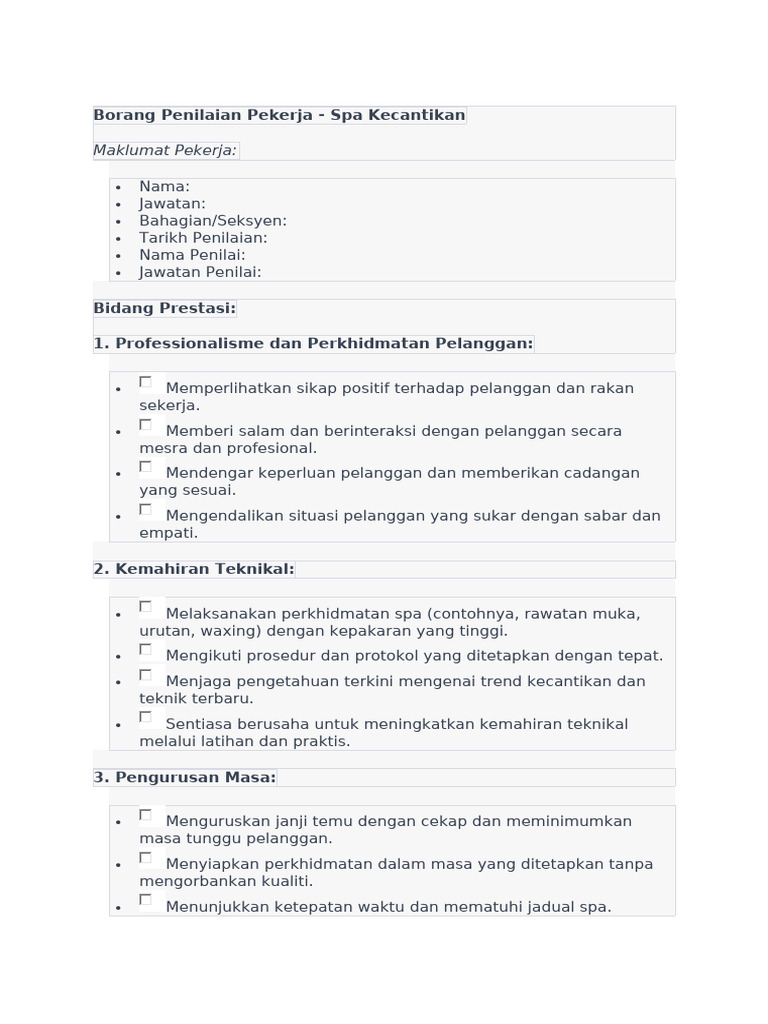 Borang Penilaian Pekerja | PDF
