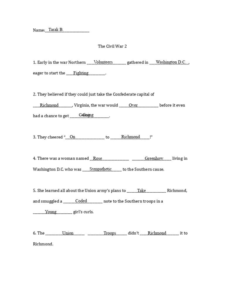 The Civil War Fill in Notes 2 | PDF | American Civil War | George B. Mc ...