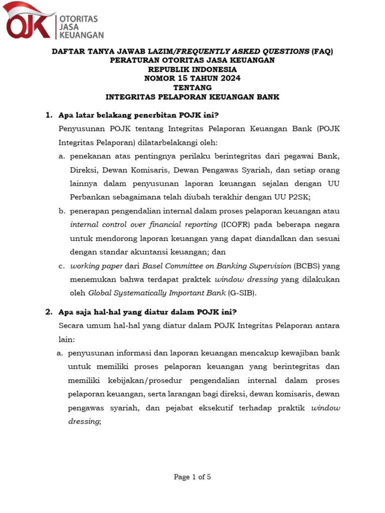 FAQ POJK No. 15 Tahun 2024 tentang Laporan Keuangan | PDF