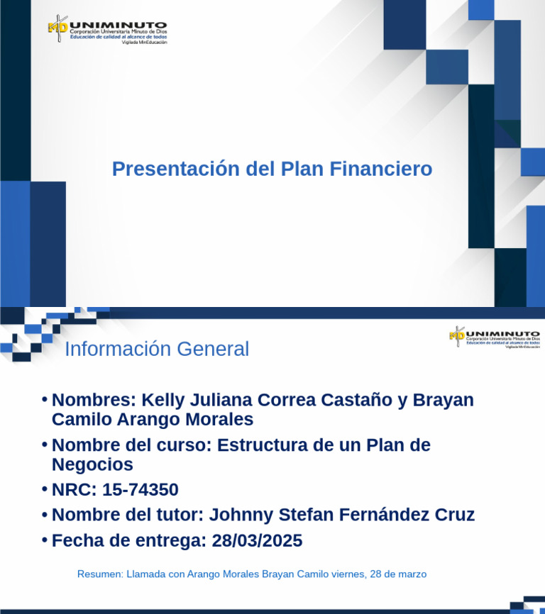 Presentacion Plan Financiero Act U2 | PDF