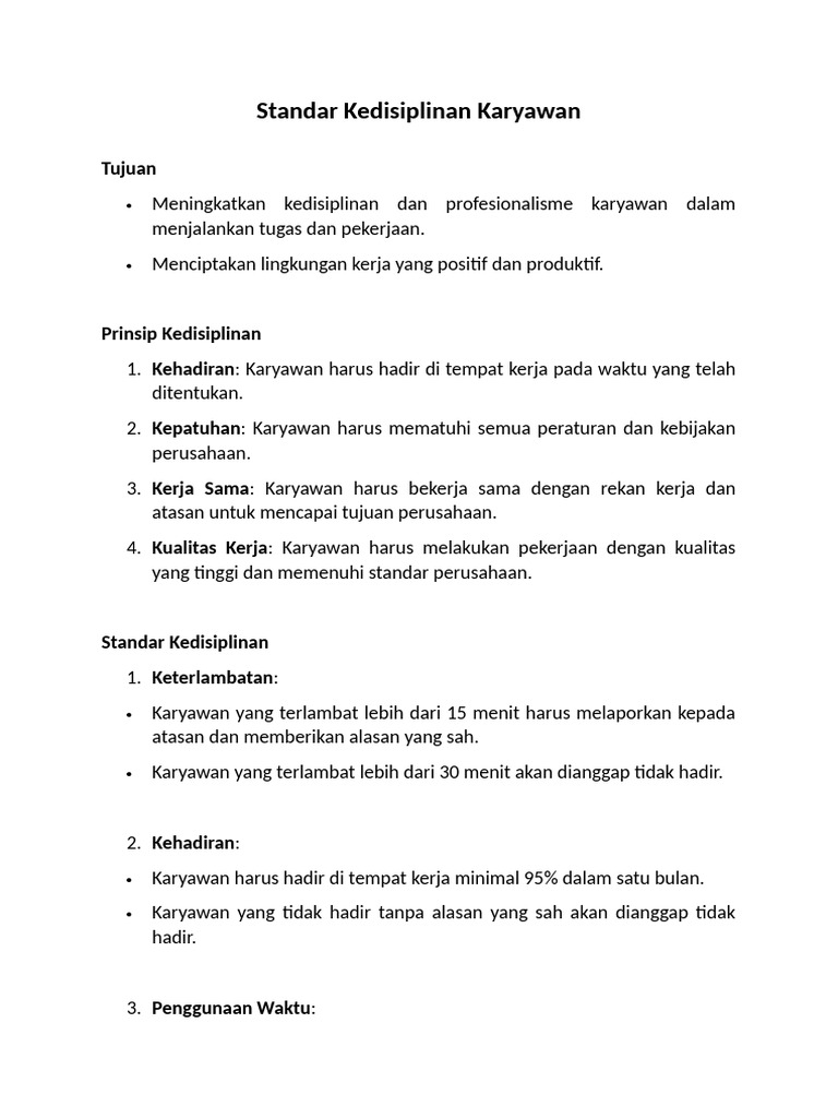 Standar Kedisiplinan Karyawan | PDF