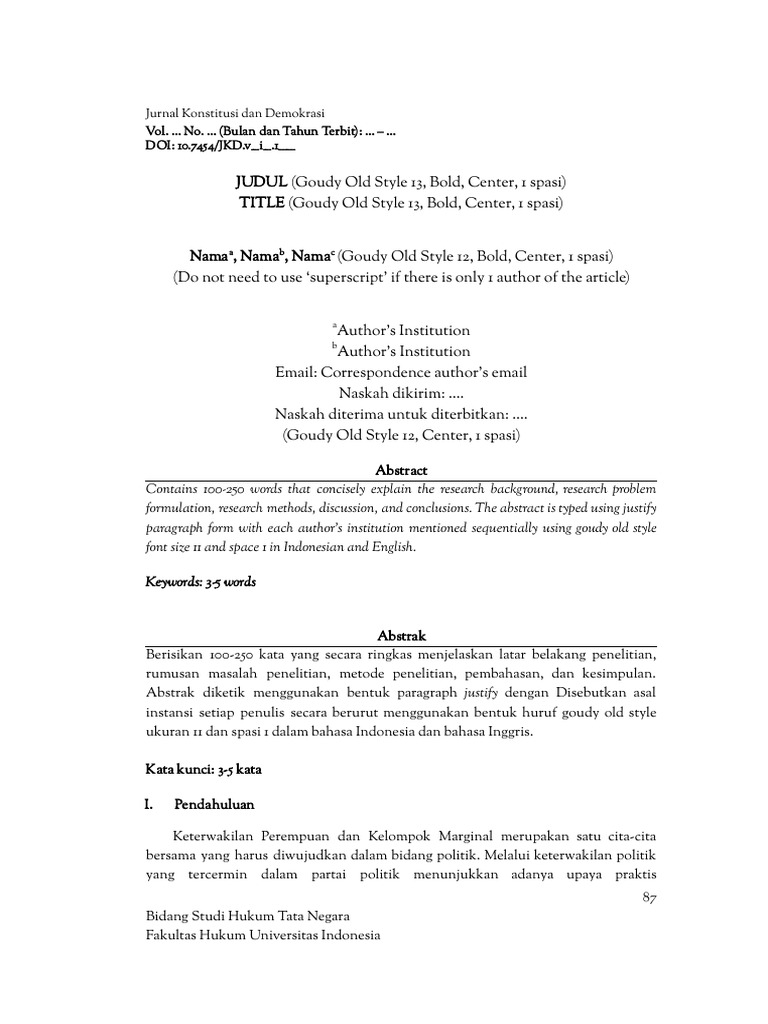 Template Jurnal Konstitusi Dan Demokrasi 2024 | PDF
