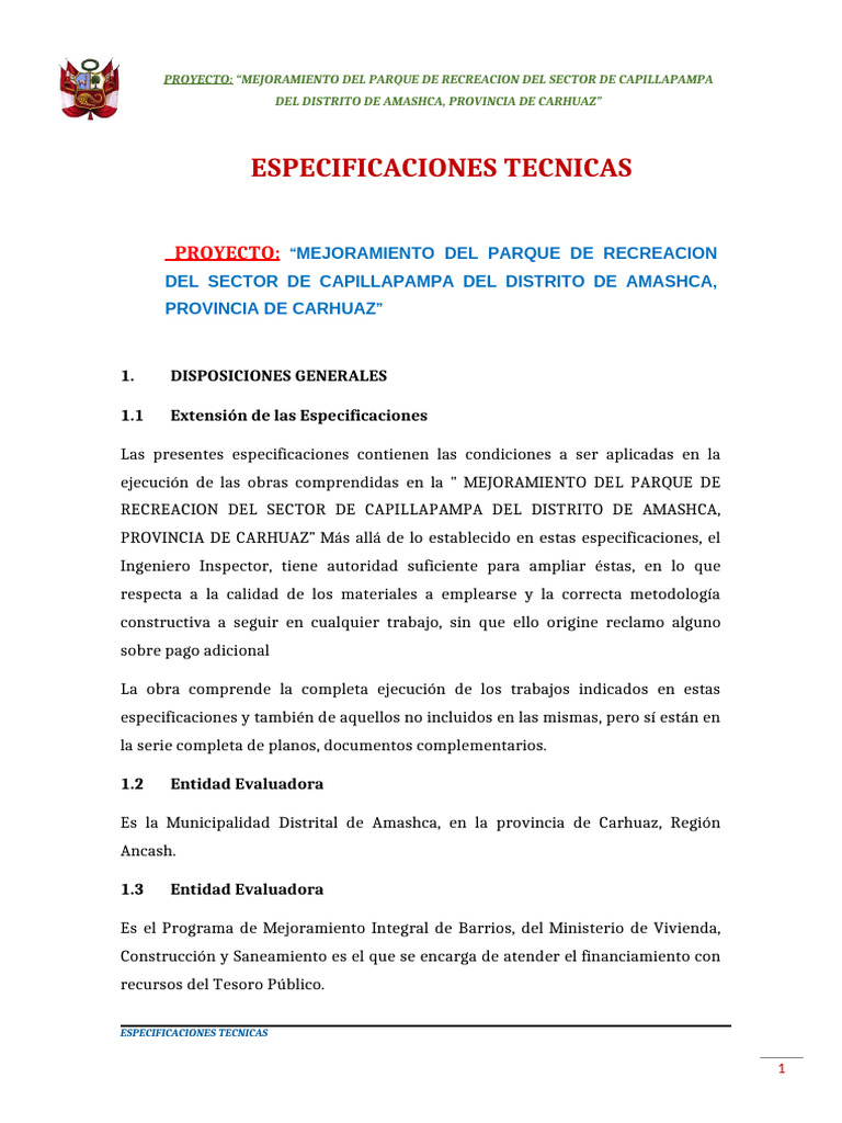 MODELO DE ESPECIFICACIONES TECNICAS | PDF | Hormigón | Topografía