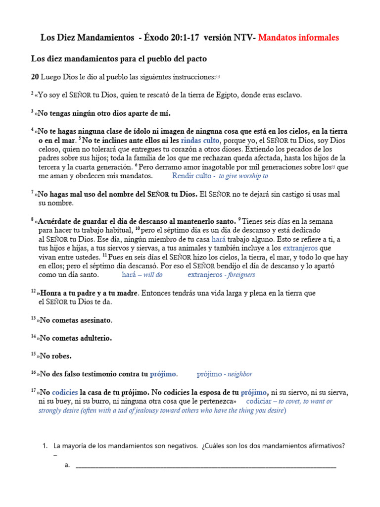 Los 10 Mandamientos - y Los Mandatos Informales | PDF | Diez Mandamientos | Creencia religiosa y ...
